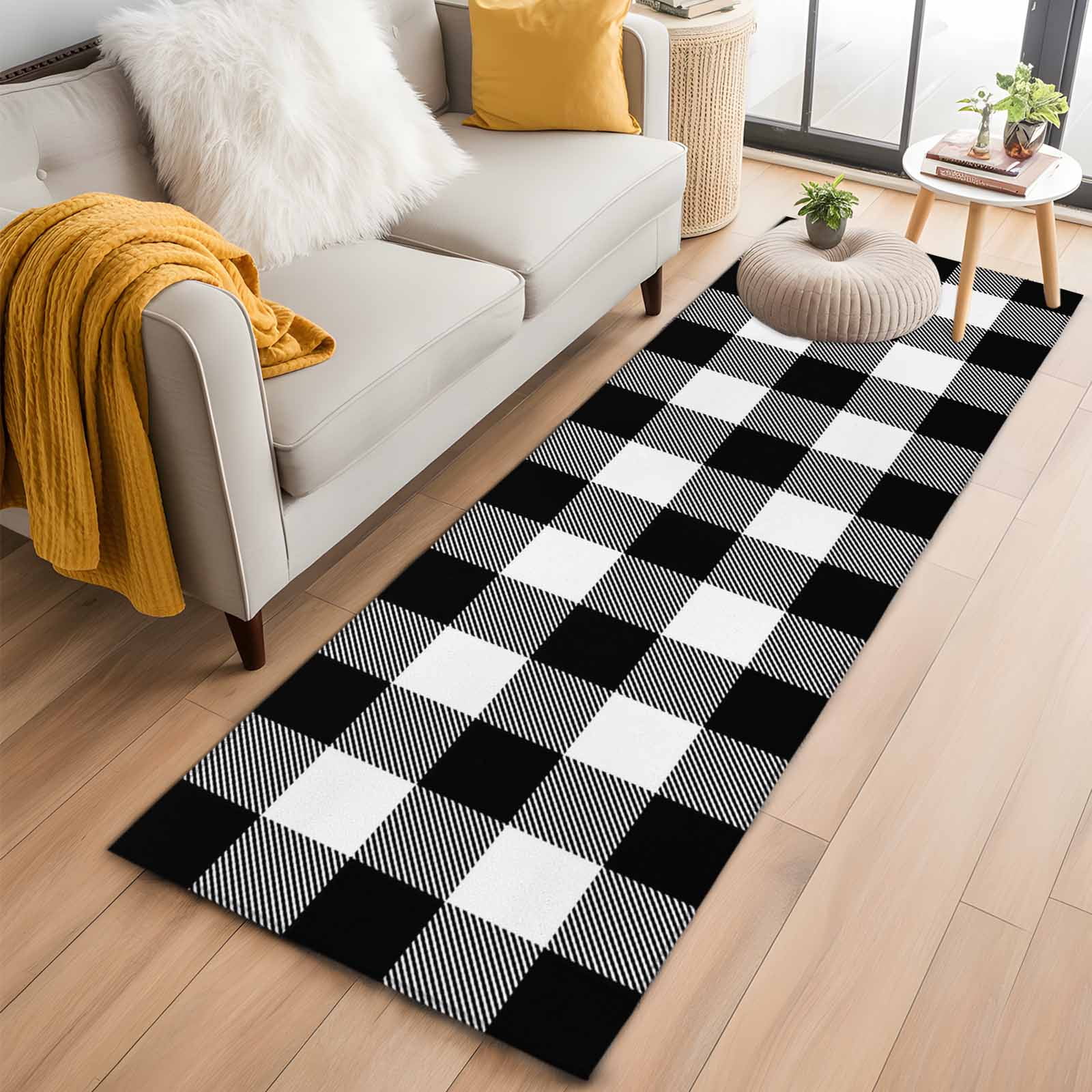Black White Plaid Kitchen Runner Rug 2x6 Washable Runners for Hallway ...
