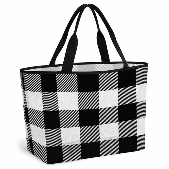 Black White Plaid Mesh Beach Bag for Women Men,Large Beach Tote ...
