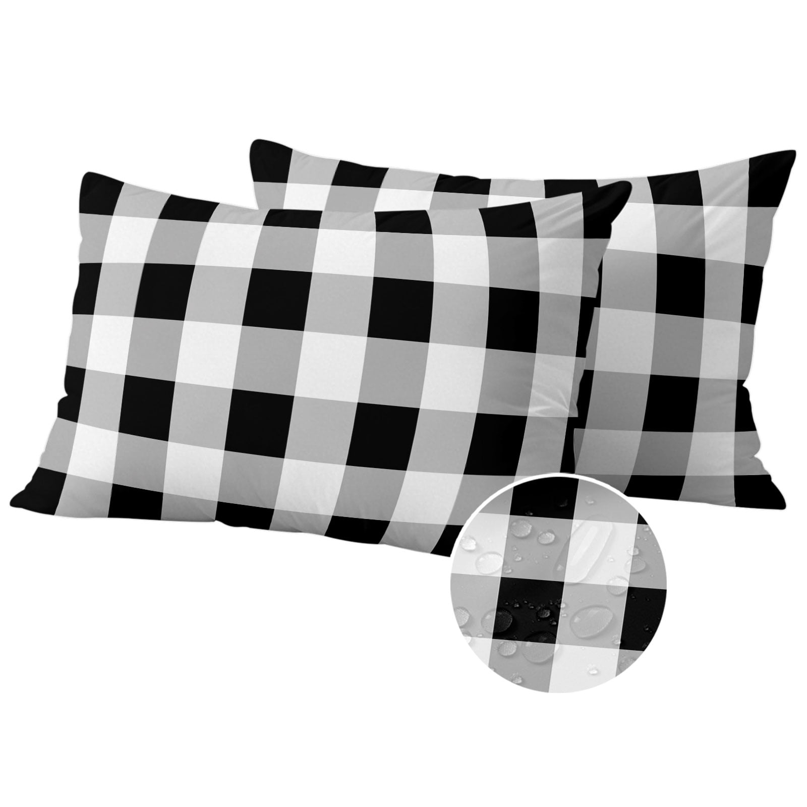 Black White Plaid Outdoor Pillow Covers 20x12 Set of 2,Waterproof Patio ...