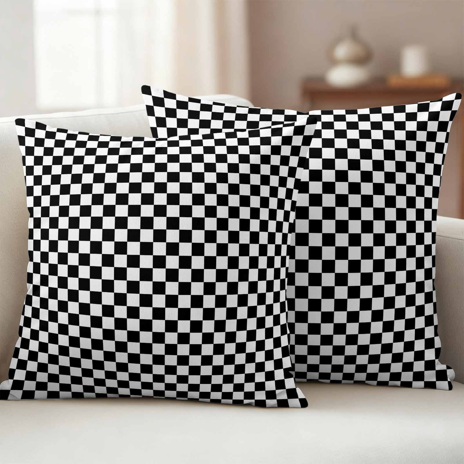Black White Plaid Outdoor Waterproof Throw Pillow Covers 26x26 Set of 2 ...