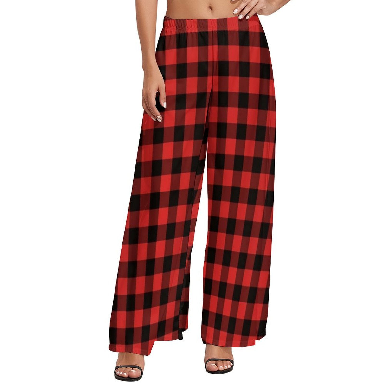 Black White Plaid Pants Checkerboard Print Trendy Wide Leg Pants Women ...