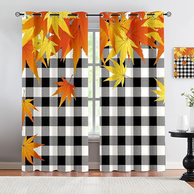 Black White Plaid Pattern Blackout Curtains, Farmhouse Retro Autumn ...