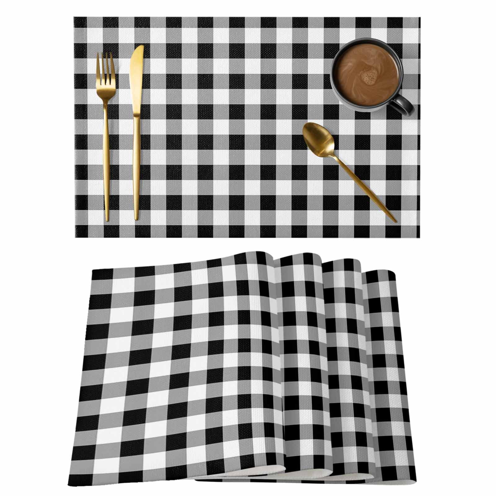Black and White Plaid Placemats Set of 8, Cotton Linen Fabric Place ...