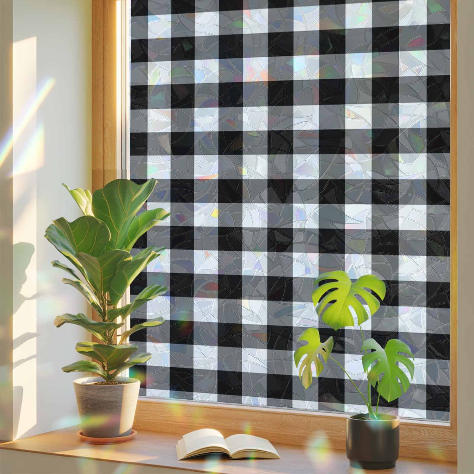 Black White Plaid Privacy Window Film, Decorative Stained Glass Window ...