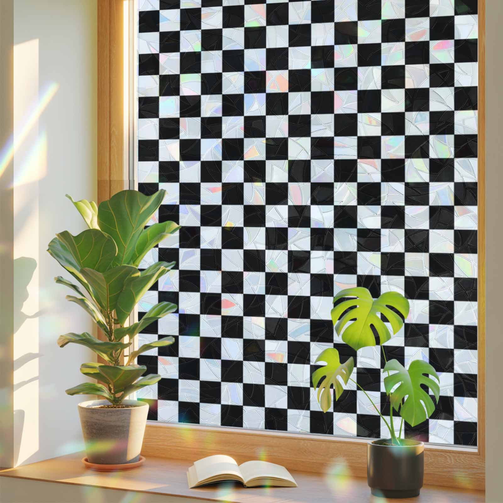 Black White Plaid Privacy Window Film, Decorative Stained Glass Window ...