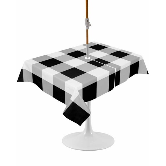 Black White Plaid Rectangle Outdoor Tablecloth, Waterproof Table Cloth ...