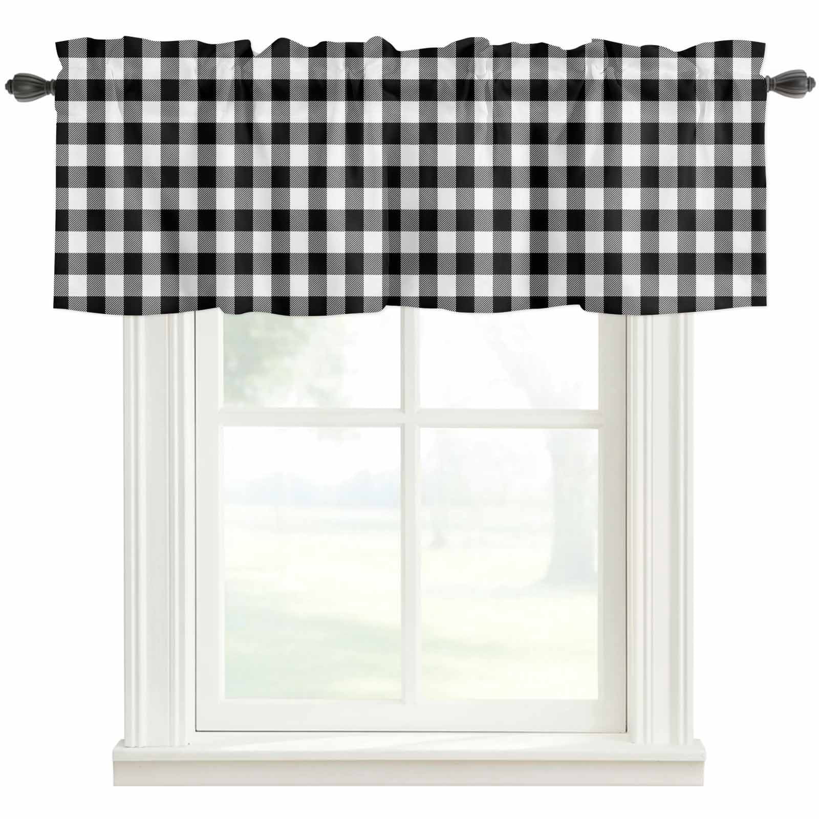 Black White Plaid Rod Pocket Curtain Valance, Farmhouse Modern Art ...