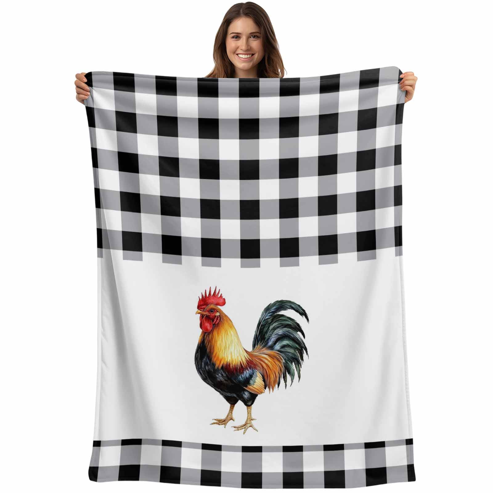 Black White Plaid Rooster Blanket Soft Cozy Warm Throw Blanket for ...