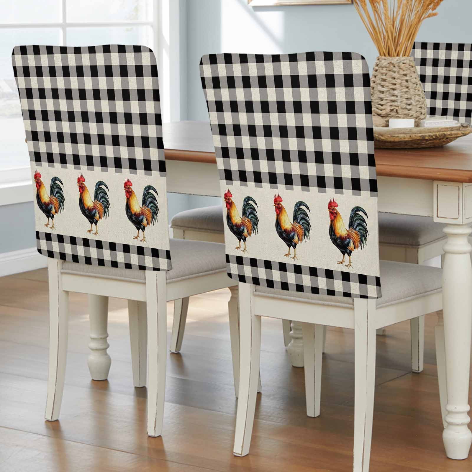 Black White Plaid Rooster Chair Back Covers, Removable Chair Covers for ...