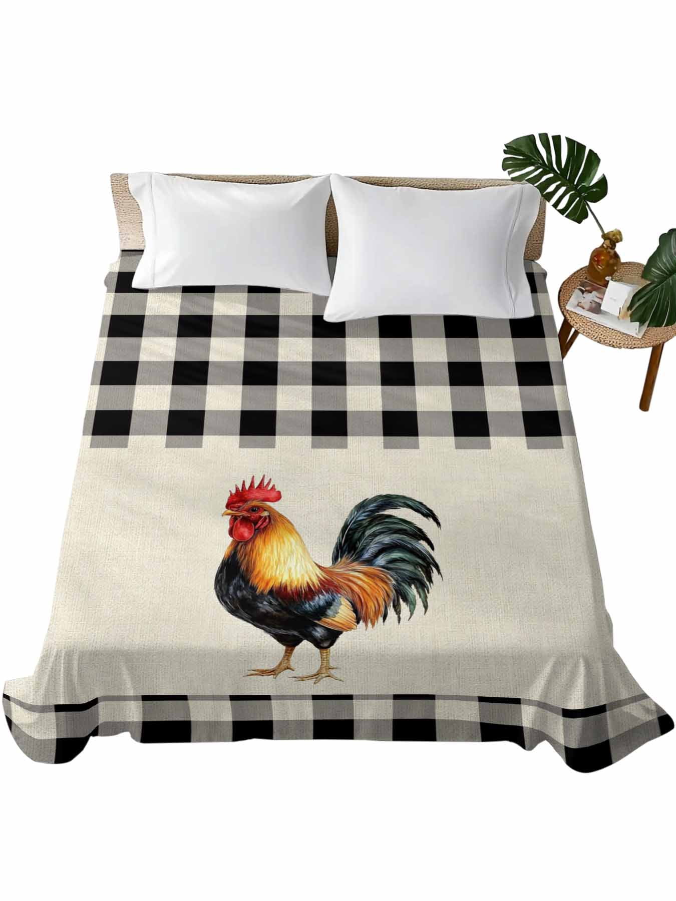 Black White Plaid Rooster Flat Sheets Only Twin XL Size, Soft ...