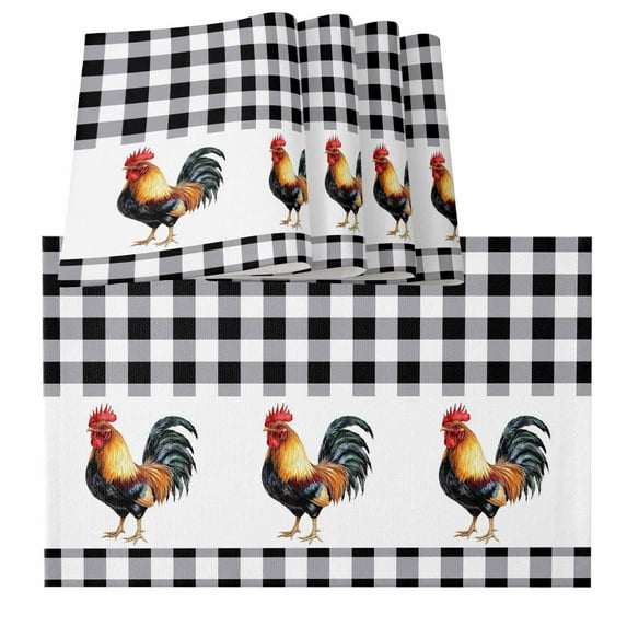 Black White Plaid Rooster Placemats for Dinning Table Set of 6, Vintage ...