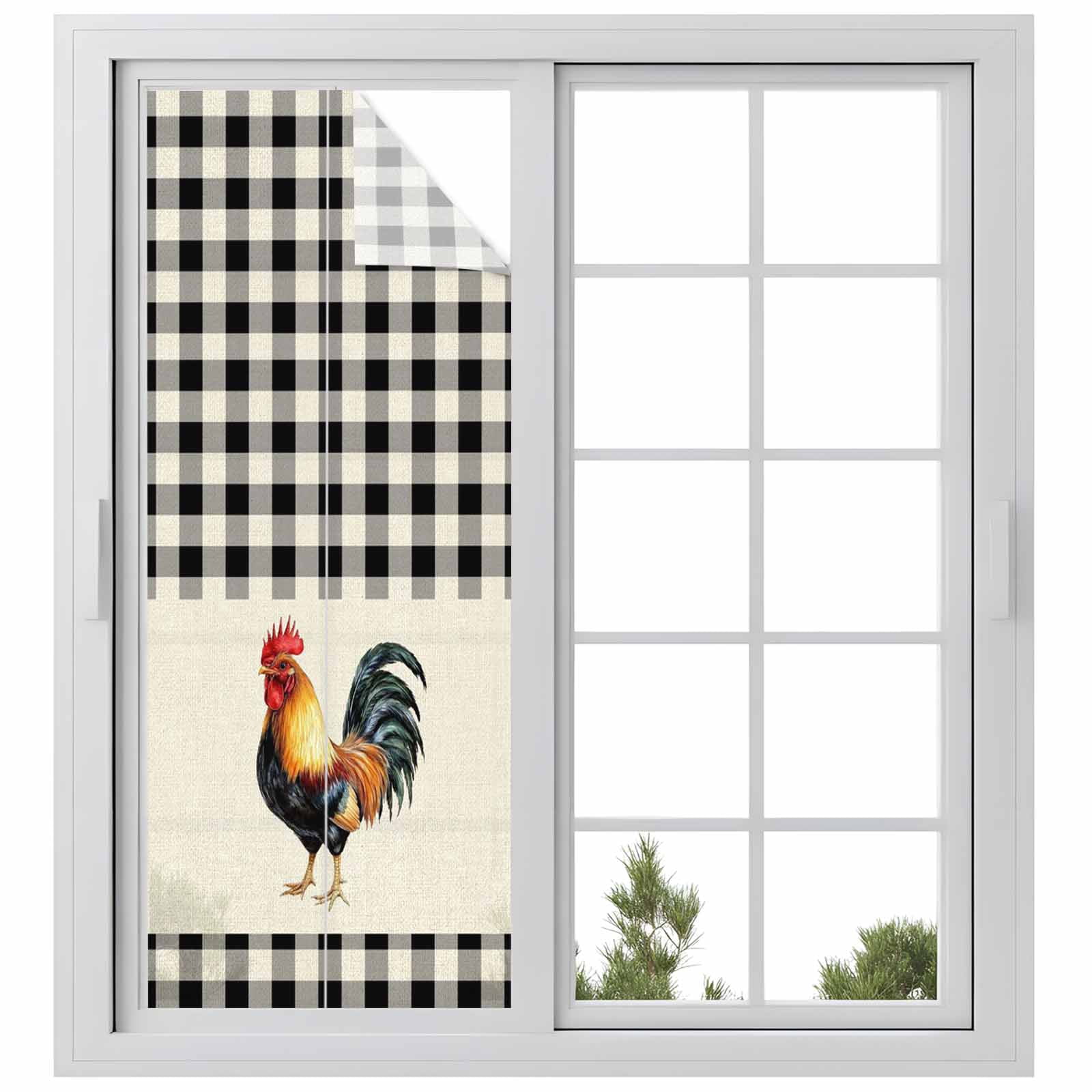 Black White Plaid Rooster Privacy Window Film,Decorative Frosted Glass ...