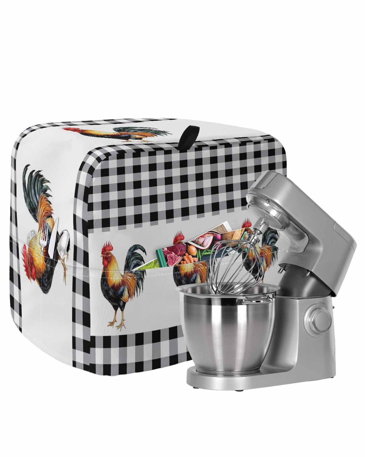 Black White Plaid Rooster Stand Mixer Dust Cover with Storage Pocket ...