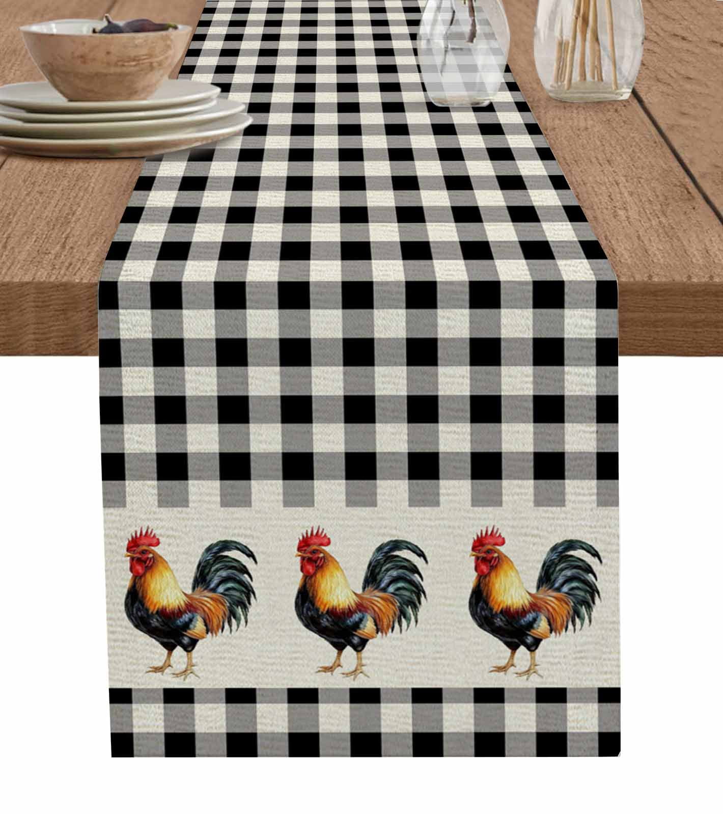 Black White Plaid Rooster Table Runner Vintage Farmhouse Checkered ...