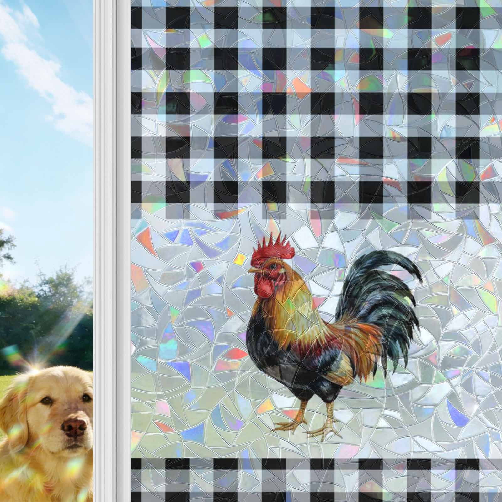 Black White Plaid Rooster Window Privacy Film Stain Glass,Reusable ...