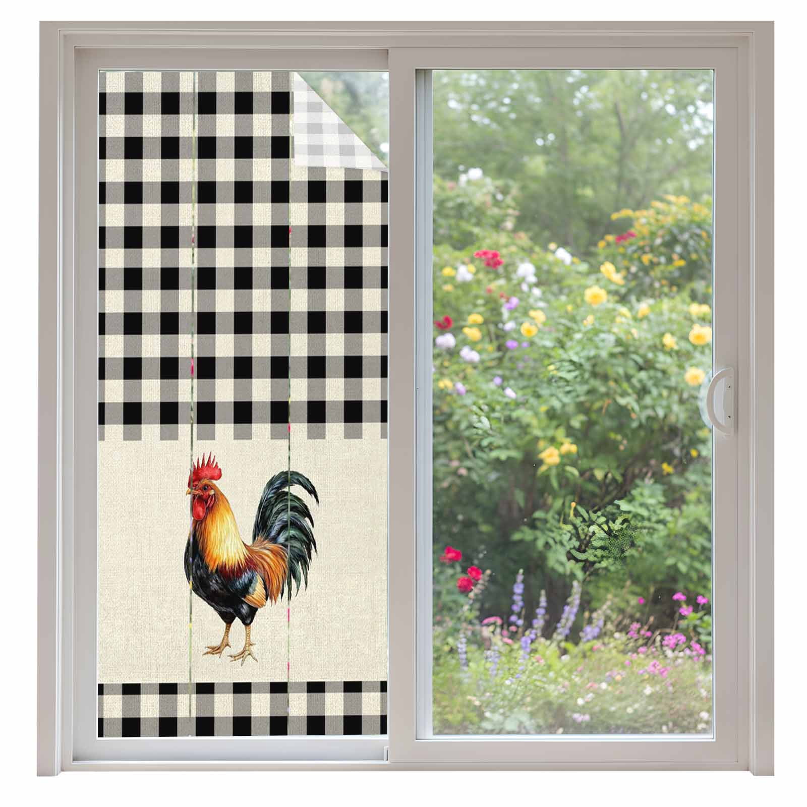 Black White Plaid Rooster Window Privacy Film, Vintage Farmhouse ...