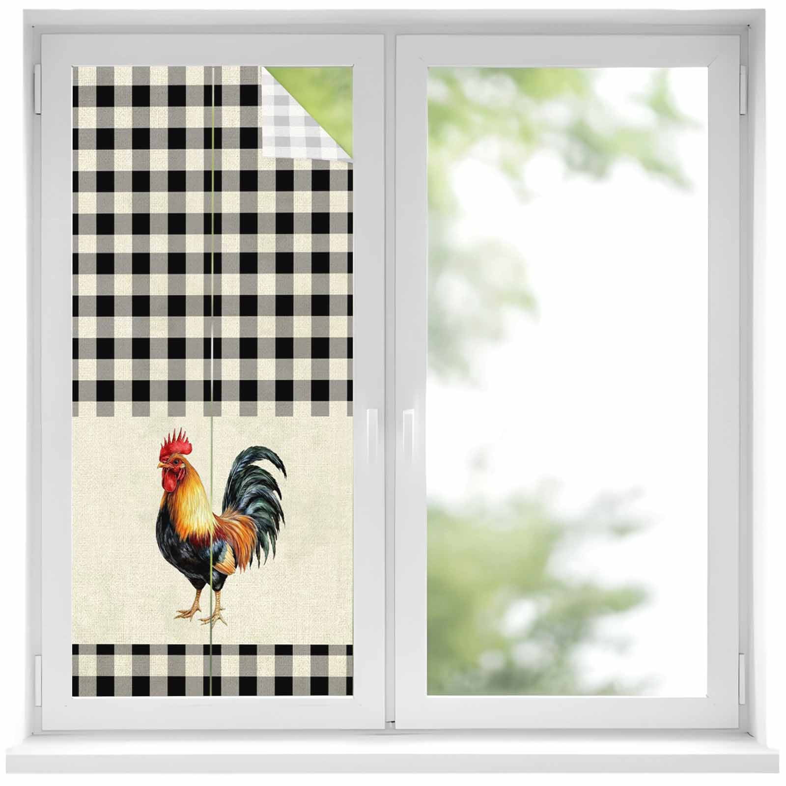 Black White Plaid Rooster Window Privacy Film, Vintage Farmhouse ...