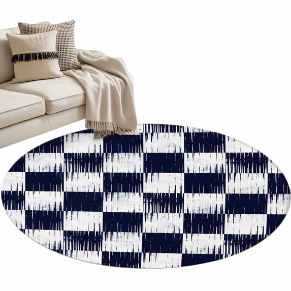Black White Plaid Round Rug 3.3ft Washable Circle Entryway Rugs Non ...