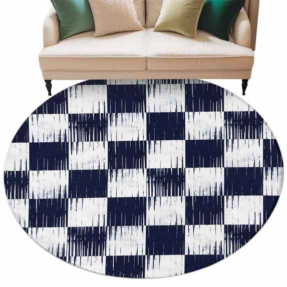 Black White Plaid Round Rug 7ft Washable Circle Rugs Non Slip Farmhouse ...
