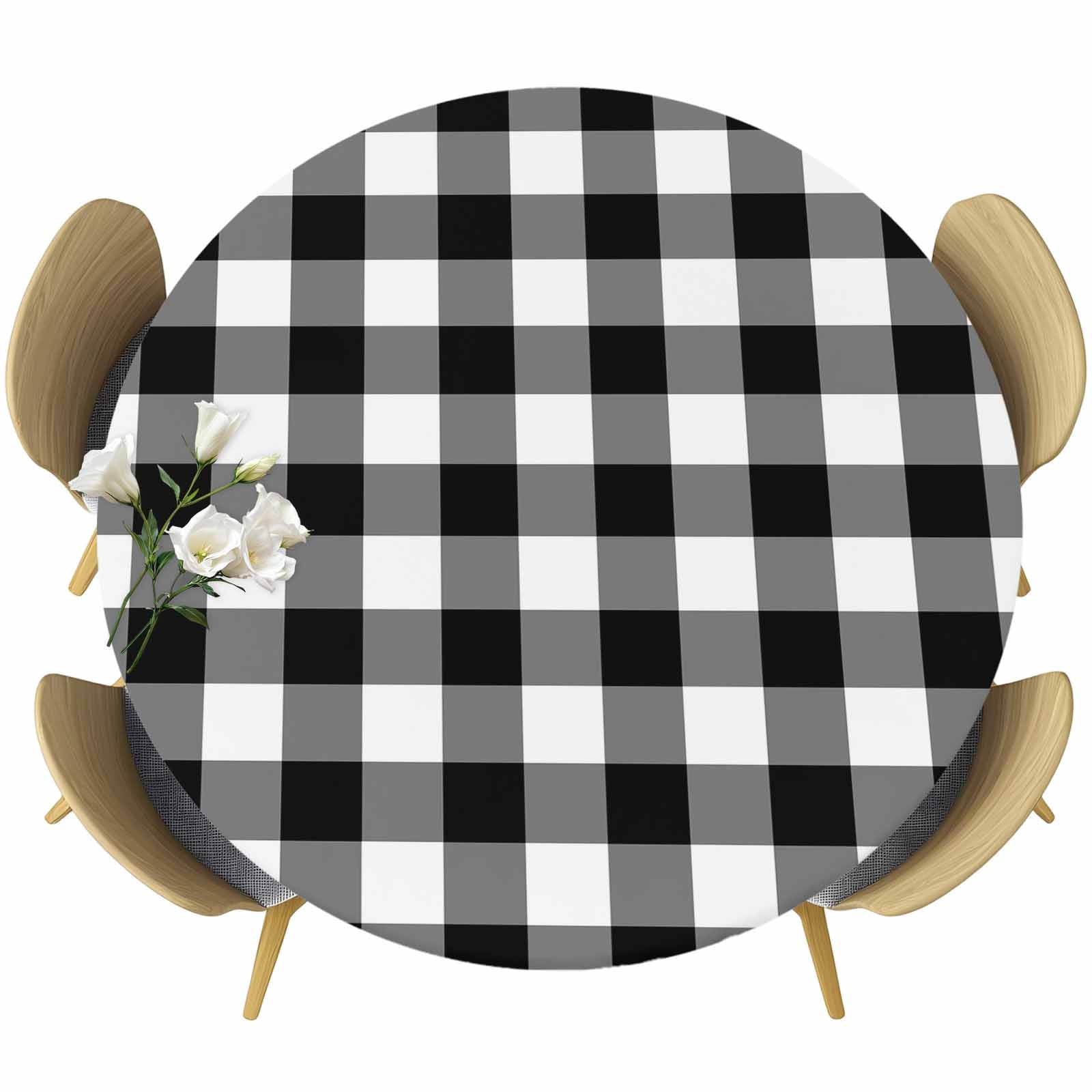 Black White Plaid Round Tablecloth 36-44 Inch Round Fitted Table Cloth ...