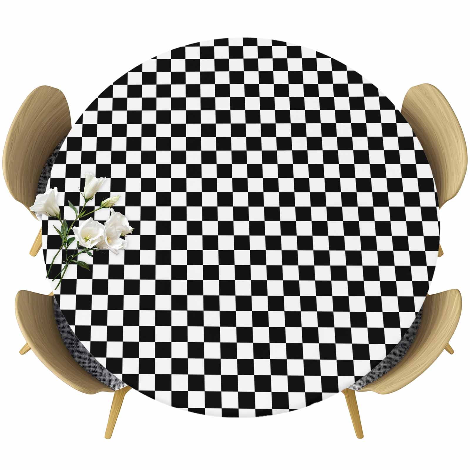 Black White Plaid Round Tablecloth 45-54 Inch Round Fitted Table Cloth ...