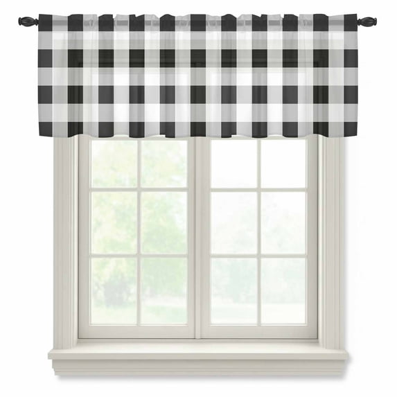 Black White Plaid Semi Sheer Valance Curtains, Simple Pattern Voile ...
