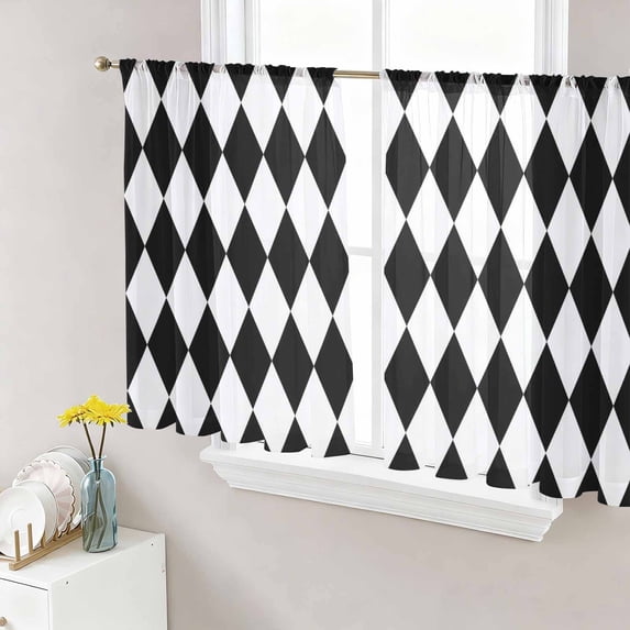 Black White Plaid Sheer Curtains for Living Room Bedroom Modern ...