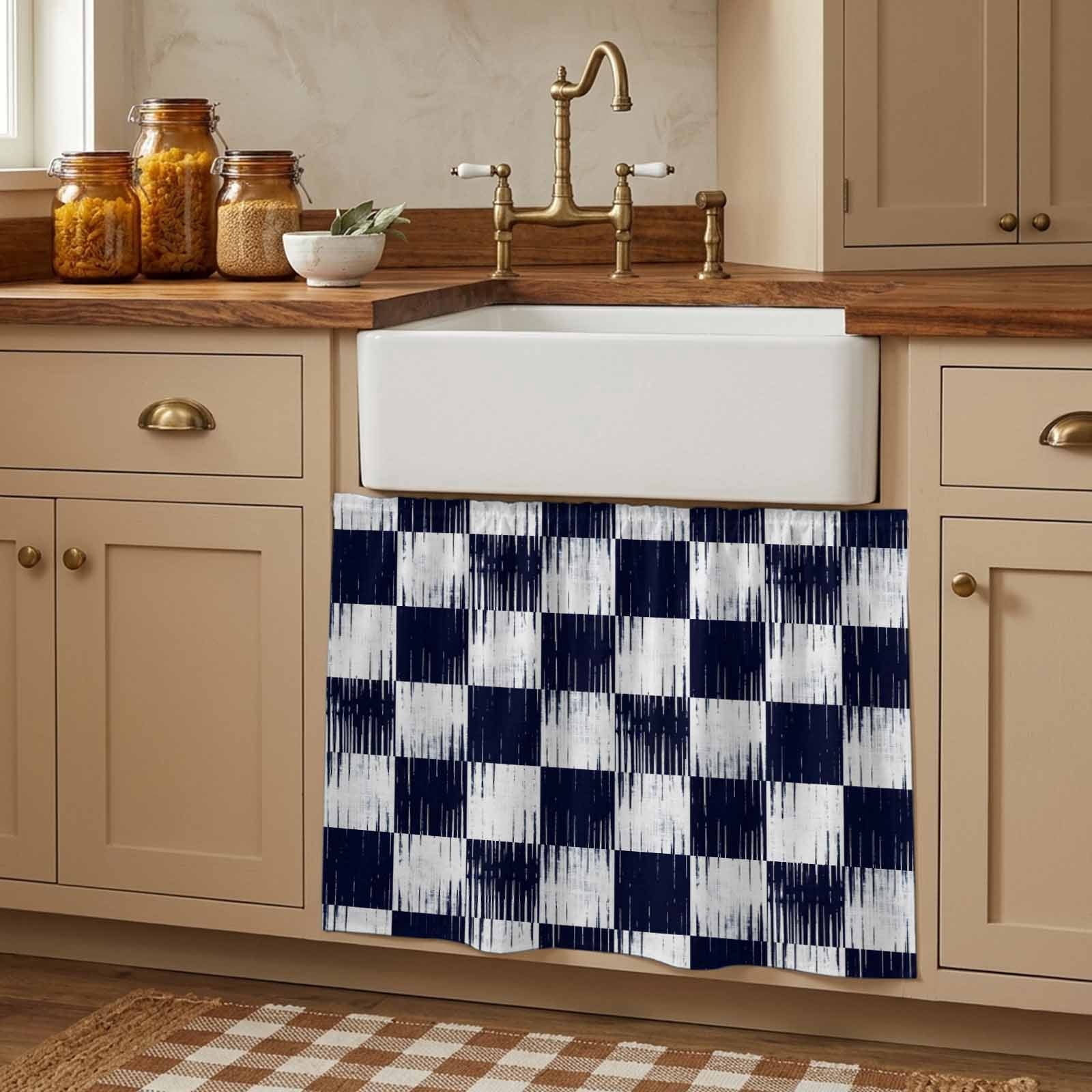 Black White Plaid Small Cabinet Curtains 11"W x 13"L, Farmhouse ...