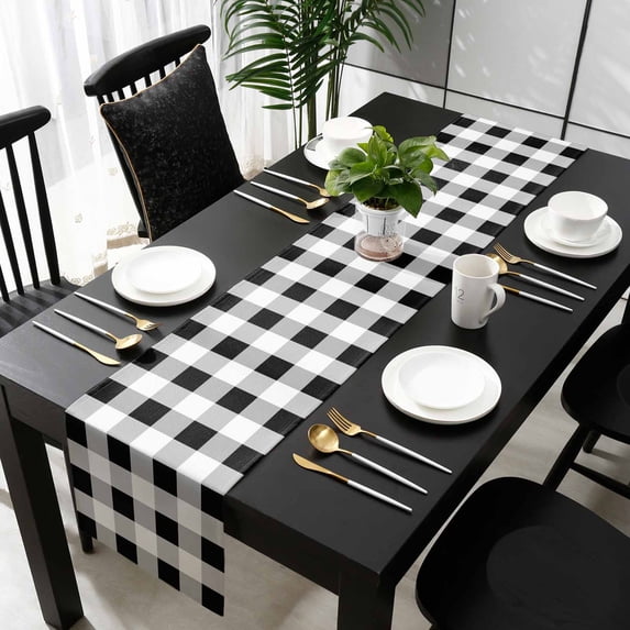 Black White Plaid Table Runner 108 Inches Long,Spring Farmhouse Buffalo ...