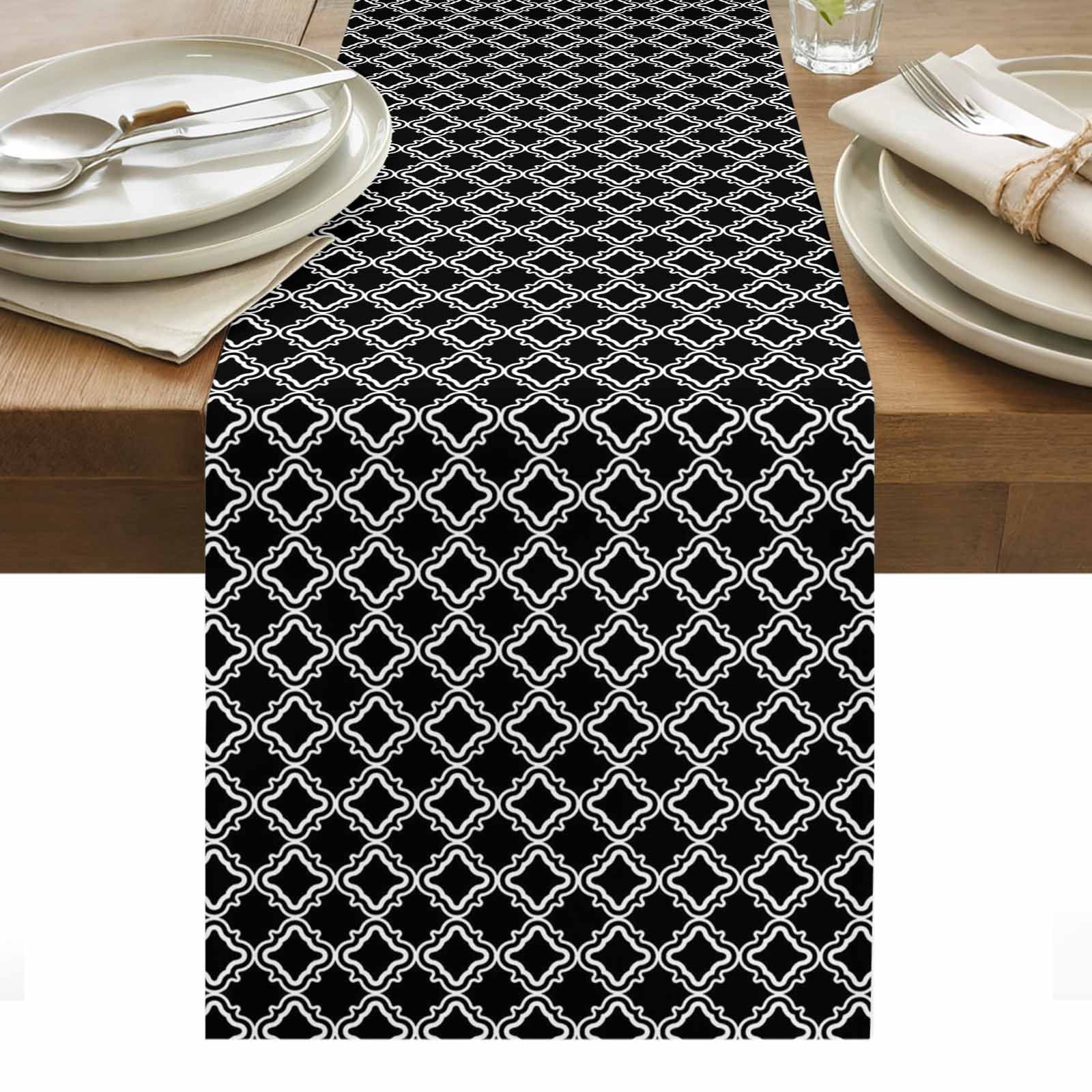 Black White Plaid Table Runner 13 x 72 Inch, Abstract Black Morocco ...