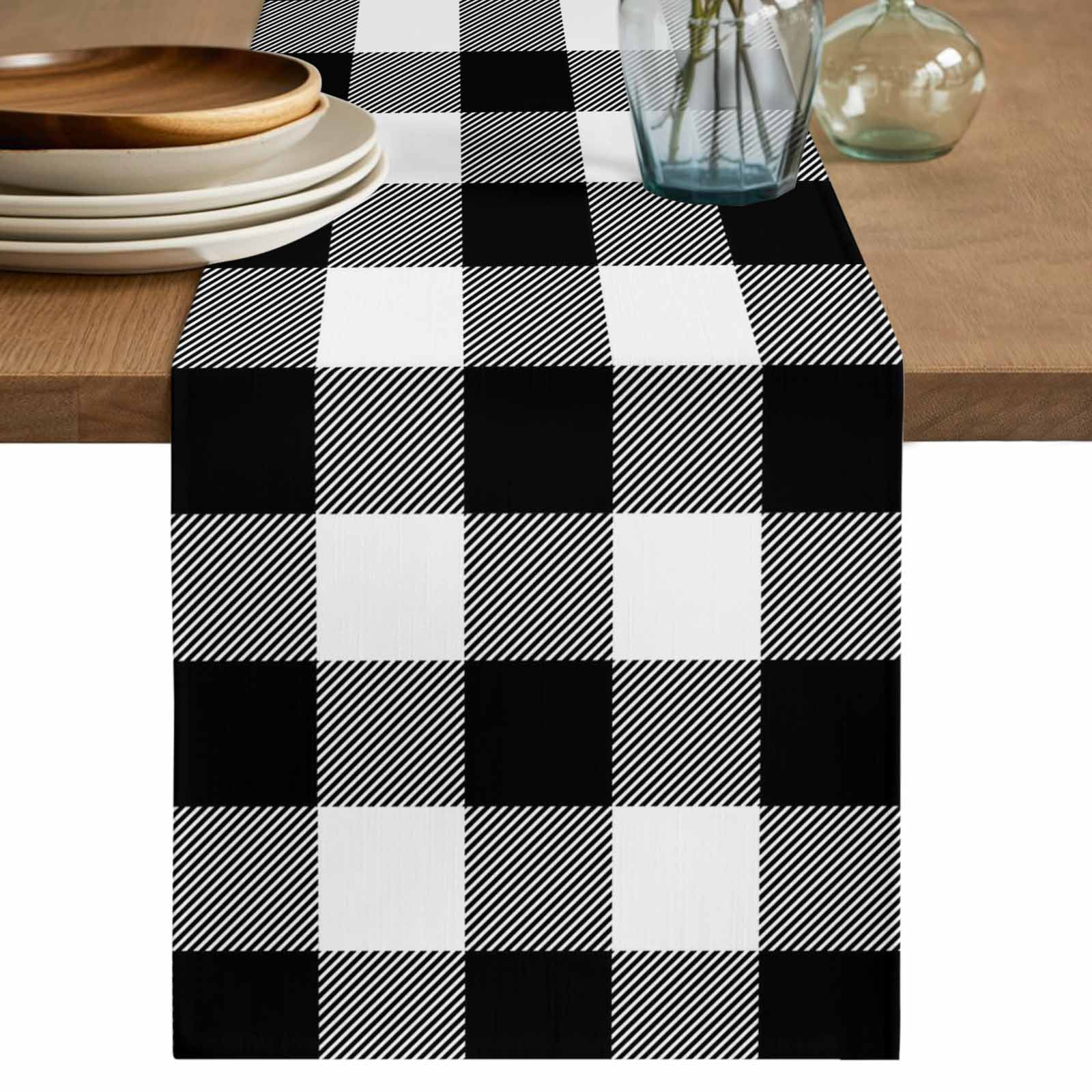 Black White Plaid Table Runner 72 Inches, Farmhouse Modern Abstract Art ...