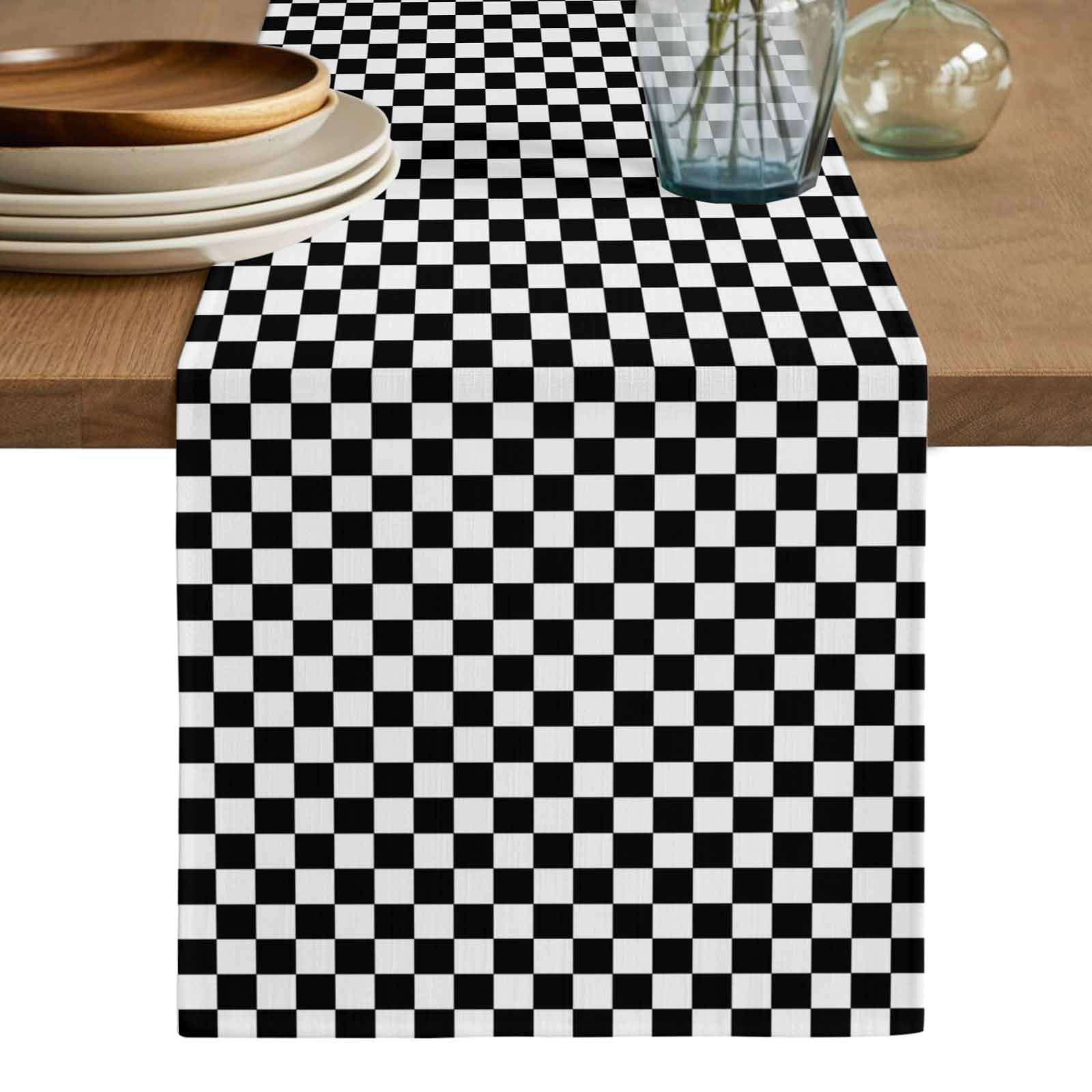 Black White Plaid Table Runner, Modern Buffalo Check Gingham Art ...