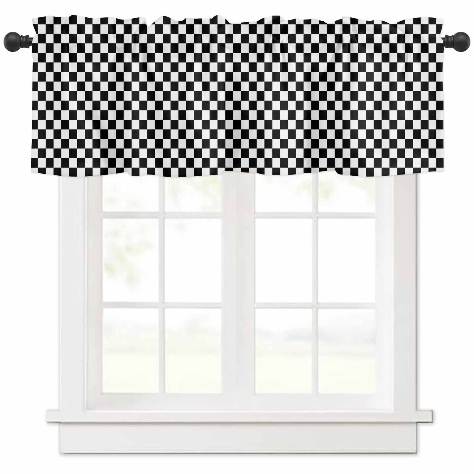 Black White Plaid Valances for Windows Farmhouse Kitchen Curtains ...