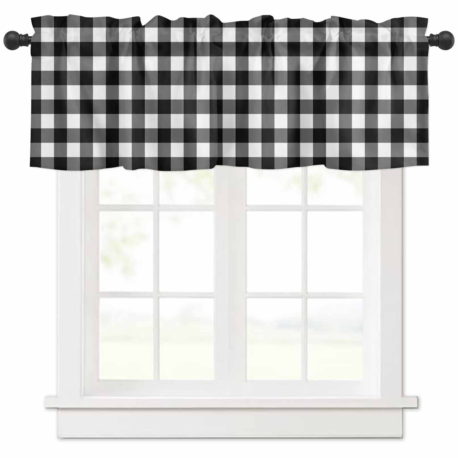 Black White Plaid Valances for Windows Farmhouse Kitchen Curtains ...