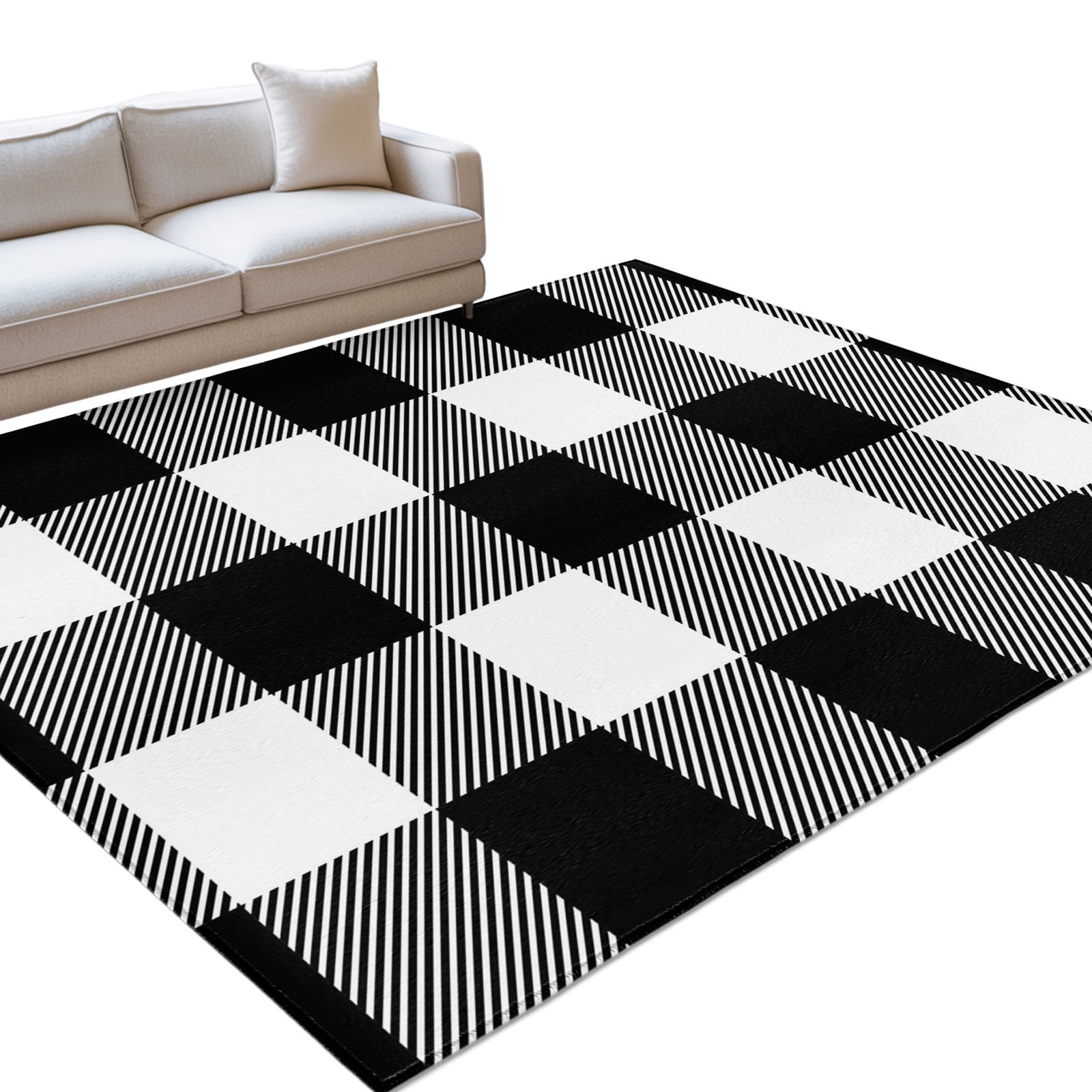 Black White Plaid Washable Rug 2.7x5 Area Rug for Living Room Bedroom ...