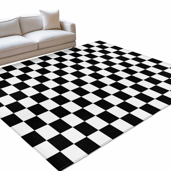 Black White Plaid Washable Rug 2.7x5 Area Rug for Living Room Bedroom ...