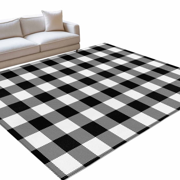 Black White Plaid Washable Rug 3x5 Area Rug for Living Room Bedroom Non ...