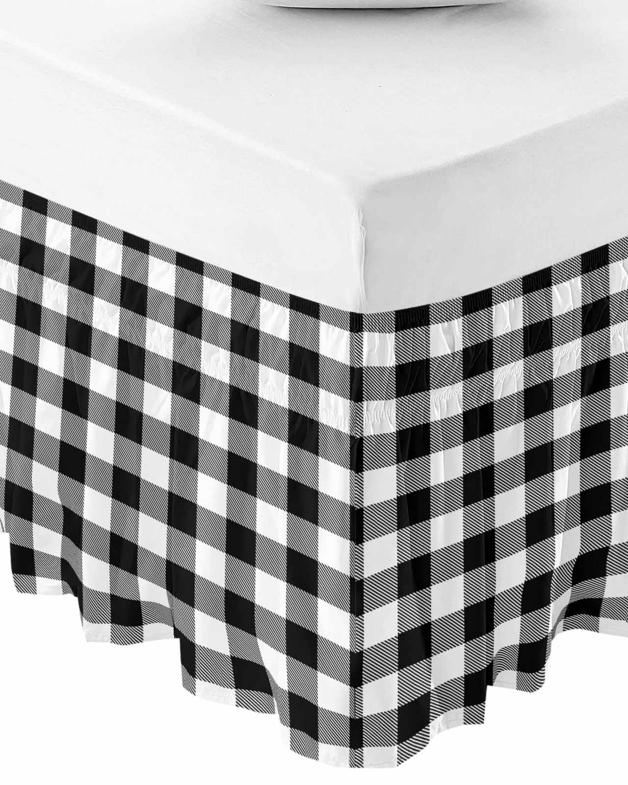 Black White Plaid Wrap Around Bed Skirts for Queen Bed 16" Drop,Bed ...
