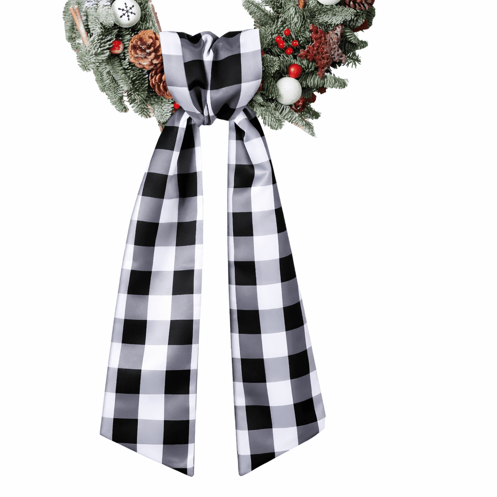 Black and White Plaid Wreath Sash for Front Door, Satin Buffalo Check ...