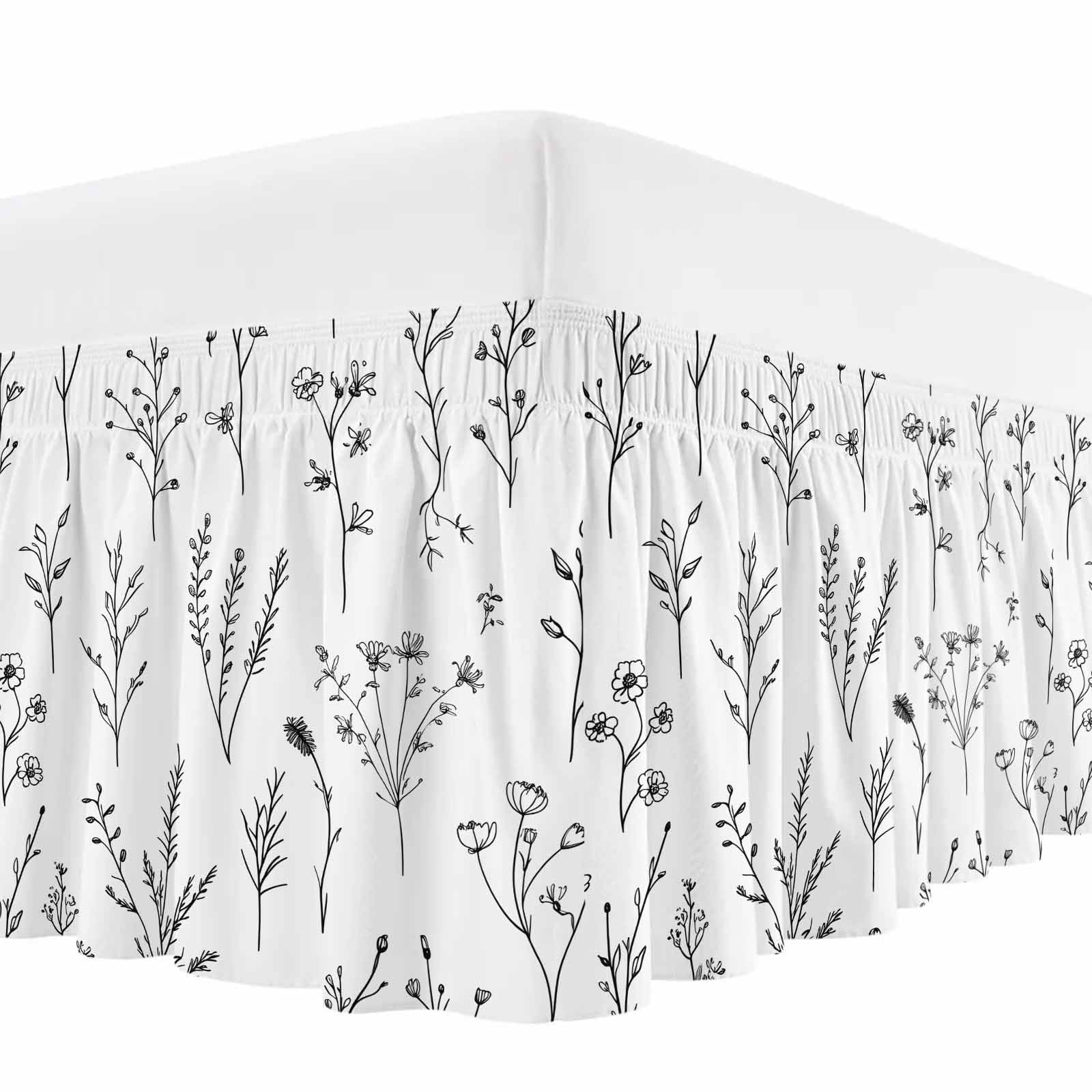 Black White Plant Bed Skirt Bed Skirts Queen Size 18 Inch Drop, Boho ...
