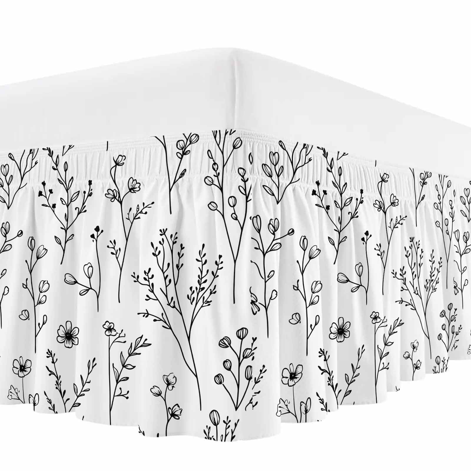 Black White Plant Bed Skirt California King Size 16 Inch Drop, Floral ...