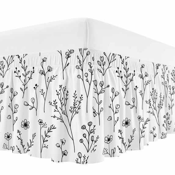 Black White Plant Bed Skirt California King Size 16 Inch Drop, Floral ...