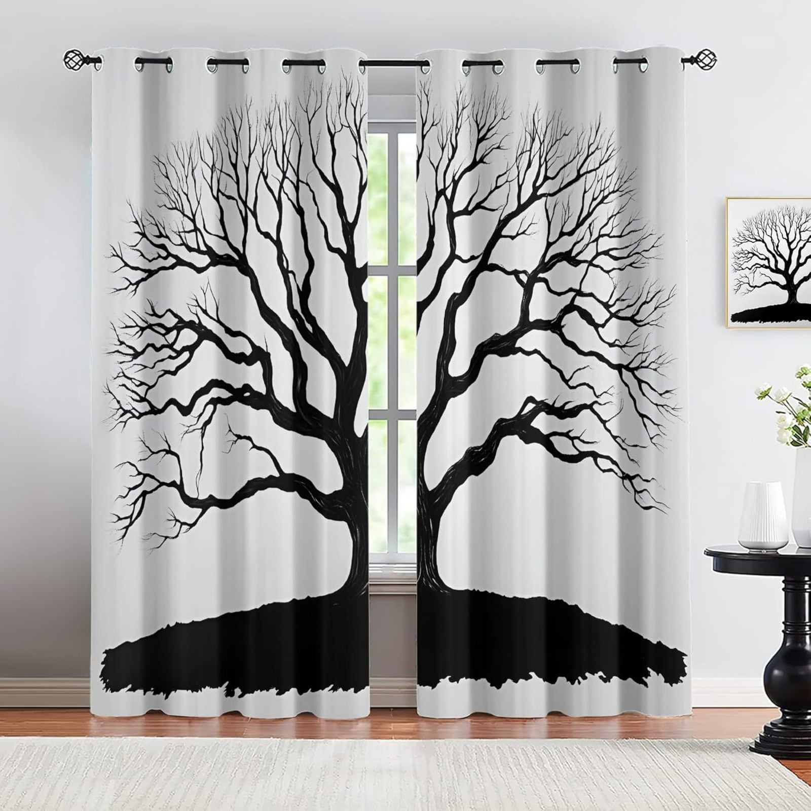 Black And White Plants Curtains, Dead Trees Blackout Curtains, Natural ...