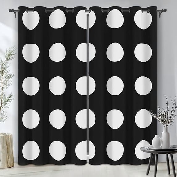 Black White Polka Dot Kitchen Curtains, Circle Round Dot Curtains ...