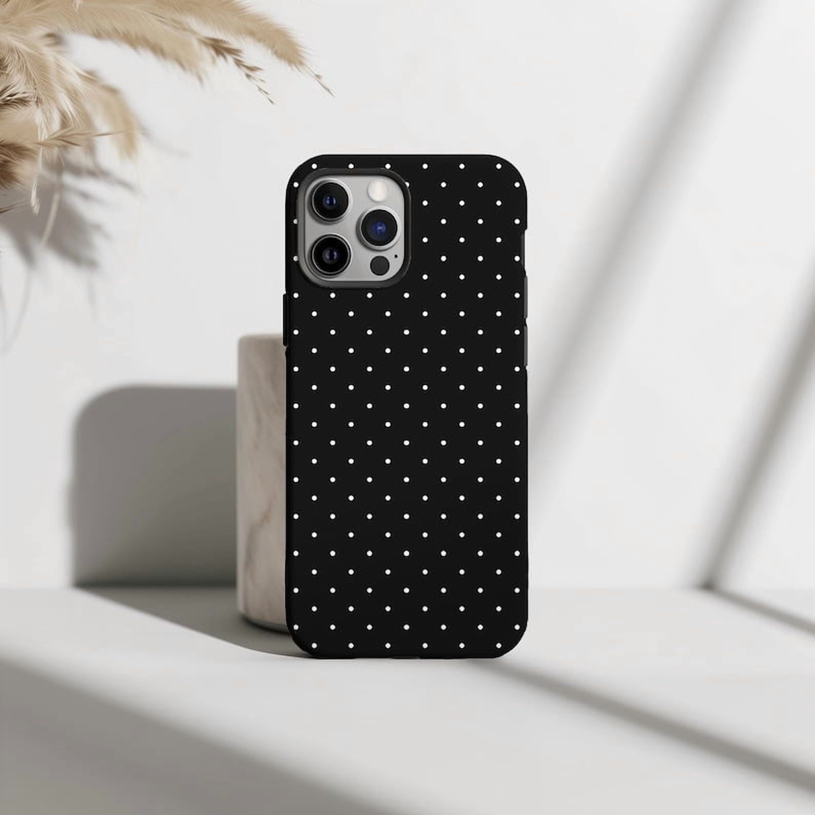 Black White Polka Dot Neutral Classic Phone Case for iPhone 11 12 13 14 ...