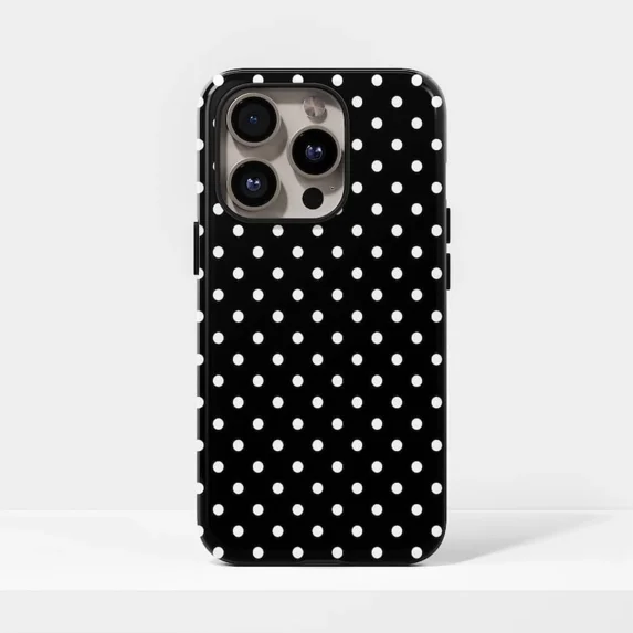 Black White Polka Dot Protective Case for iPhone 11 12 13 14 15 16 17 ...