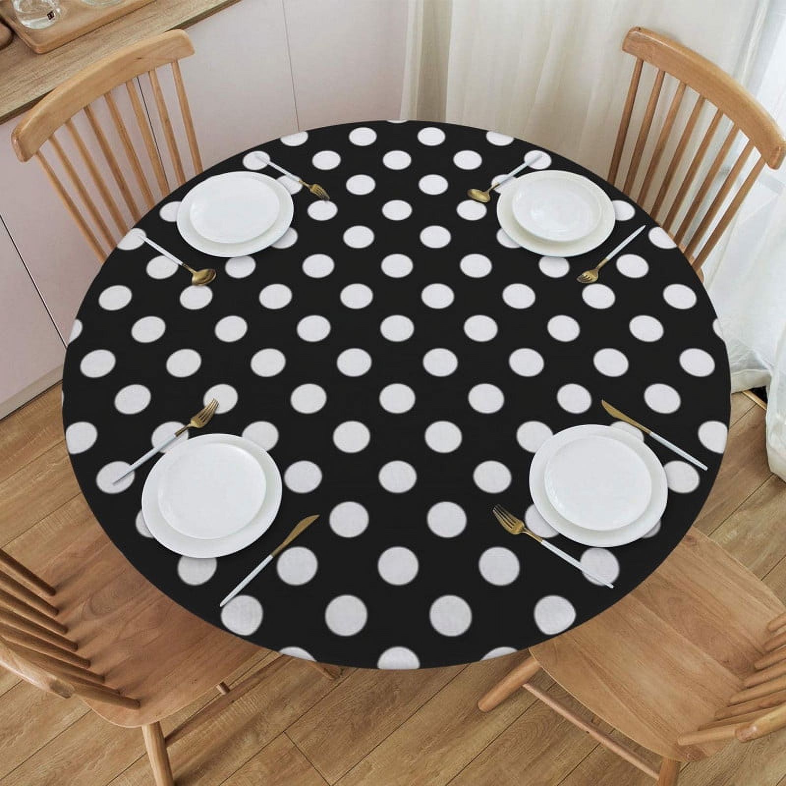 Black White Polka Dot Round Fitted Tablecloth with Elastic Fitted Table ...