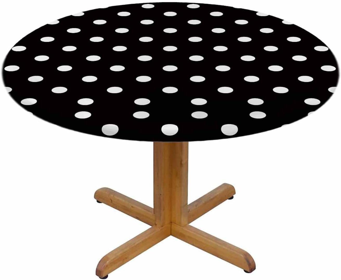Black White Polka Dot Round Table Cloth Round Geometric Circle Elastic ...