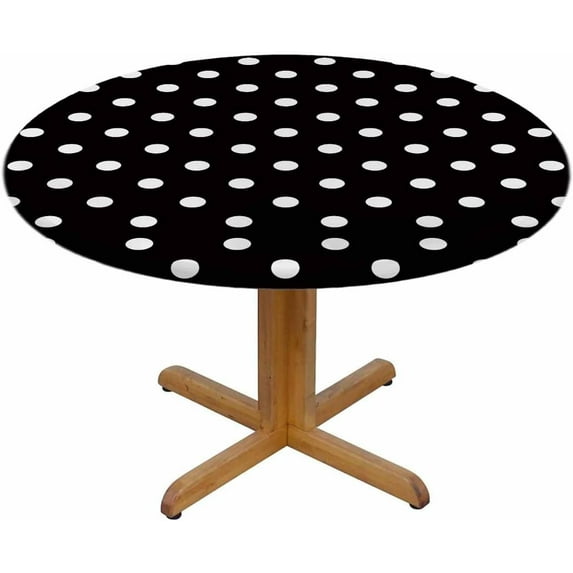 Black White Polka Dot Round Table Cloth Round Geometric Circle Elastic ...