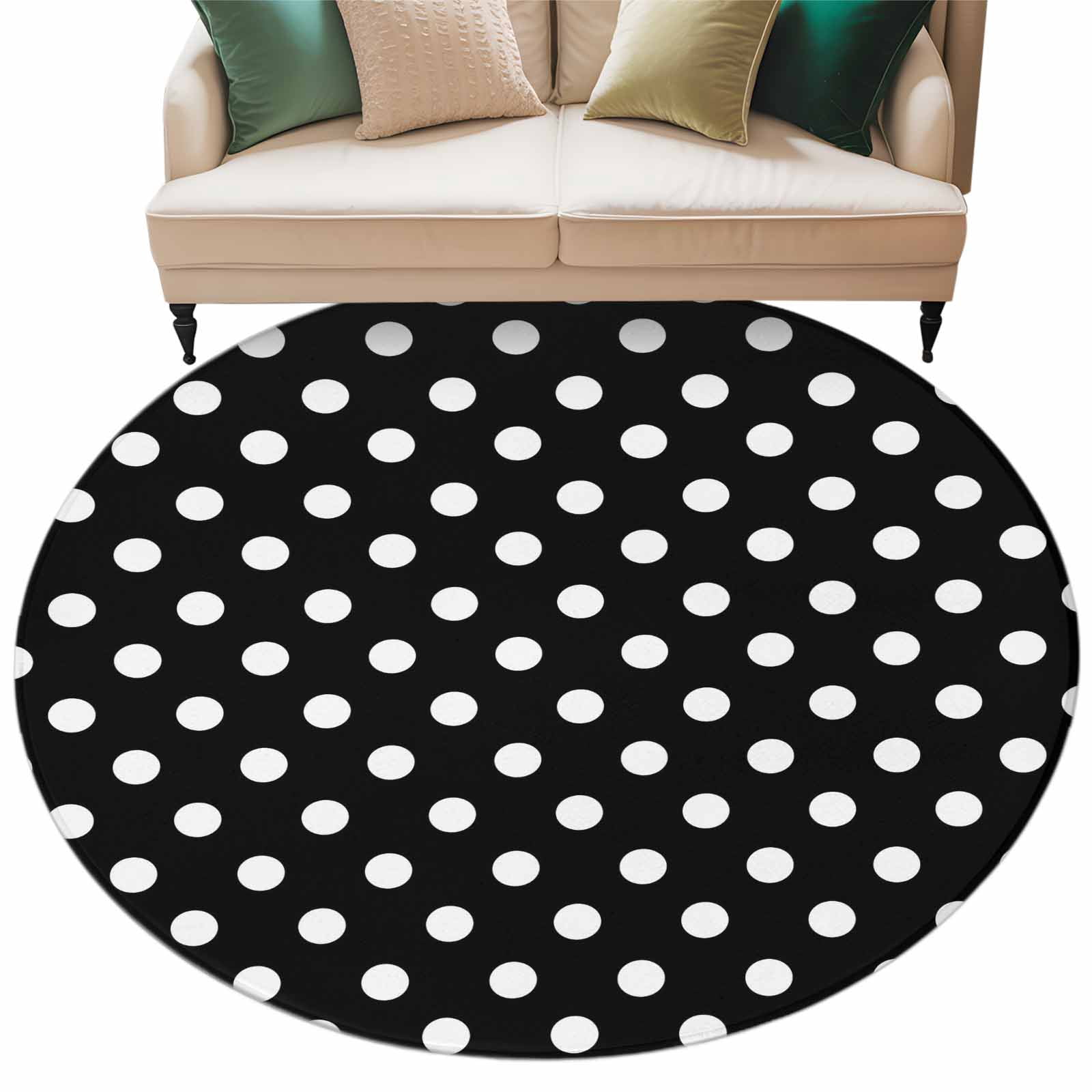 Black White Polka Dots Round Rug 7ft Washable Circle Rugs Non Slip ...